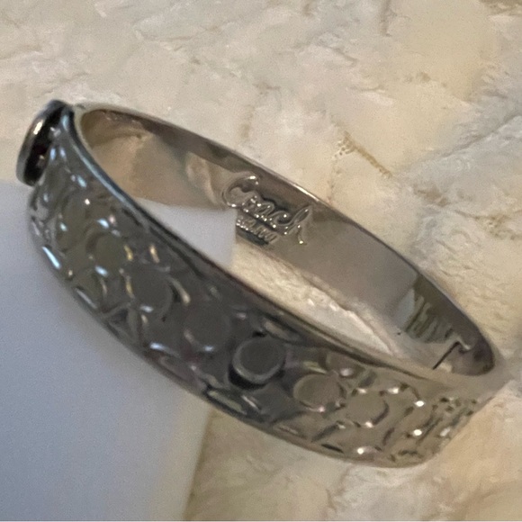 Coach | Jewelry | Coach Silver Toned Logo Hinged Bangle | Poshmark